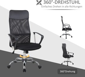 Kancelářská židle HOMCOM se síťovinou, výškově nastavitelná kancelářská židle, ergonomická herní židle, otočná židle s houpací funkcí, černá | Aosom.…