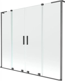 Mexen Velar L Duo, 2-křídlová posuvná vanová zástěna 200 x 150 cm, 8mm čiré sklo, broušený grafit, 896-200-003-02-66