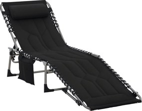 Outsunny Sluneční Lehátko, Skládací Zahradní Lehátko s Polštářem na Hlava, Boční Kapsou, Recliner s 5-Úrovňovým Nastavitelným Opěradlem, Voděodolné Ke