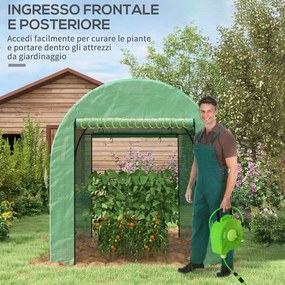Zelený tunelový skleník Outsunny pro zahradu 1,8x1,8x2 m, UV odolný skleník se 2 rolovacími dveřmi a okny, ocel a PE