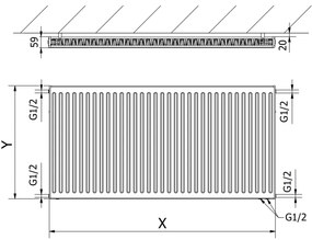 Mexen CV11 deskový radiátor 500 x 600 mm, spodní připojení, 478 W, Bílá - W611-050-060-00