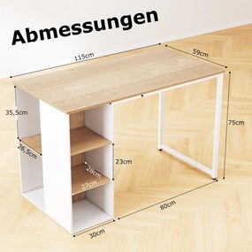 Costway 115 cm počítačový stůl moderní domácí s 5 úložnými přihrádkami natural