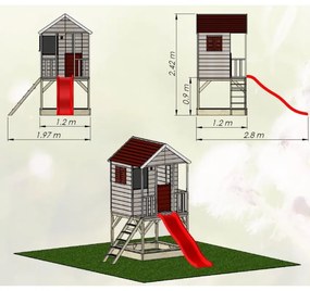 Dětský dřevěný domeček Veranda se skluzavkou
