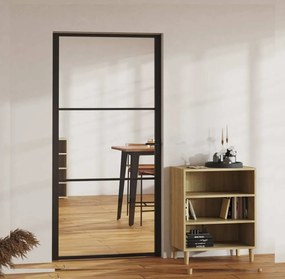 vidaXL Interiérové dveře 102,5 x 201,5 cm černé matné sklo a hliník [350563] Barva: Černá a tmavě průhledná