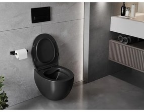 Mexen Egg, závěsná WC mísa Rimless s duroplastovým sedátkem s pomalým zavíráním, černá matná, 30245070