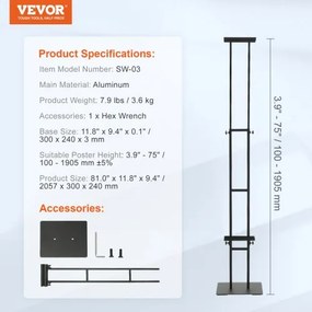 Stojan na plakáty, nastavitelná výška až 190,5 cm