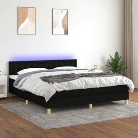 Box spring postel s matrací a LED černá 160x200 cm textil,  3134047