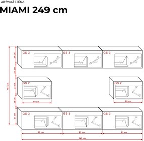 Ral Obývací stěna MIAMI 6, 249 cm- Bílý lesk