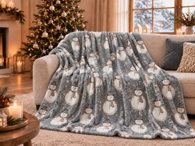 Svítící vánoční mikroplyšová deka SNOW BUDDY, šedá Rozměr: 150 x 200 cm