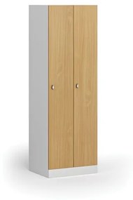 Kovová šatní skříňka, 2-dveřová, 1850 x 600 x 500 mm, otočný zámek, laminované dveře, buk