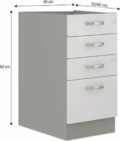 Skříňka dolní, bílá extra vysoký lesk/šedá, PRADO 40 D 4S BB