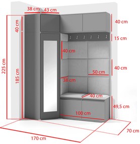 Eka Předsíňová stěna s čalouněnými panely Trinity 38 - Grafit / Tmavá béžová 2305