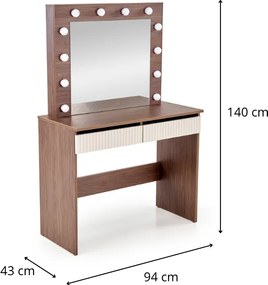 Toaletní stolek HOLLYWOOD s LED osvětlením 94 cm kašmírový/ořech
