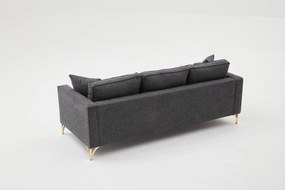 Hanah Home Třímístná pohovka BERLIN antracitová se zlatou 222 cm 825BLC2795