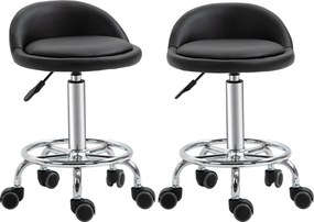 HOMCOM Set 2 otočných stoliček - pracovní stolička 360° - nastavitelná výška sedáku 47-62H cm, ergonomické opěradlo - chromovaná ocel s černým synteti