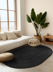 Hanse Home, Kusový koberec Jute Braided 106322 Black ovál, 160x230 ovál, černá, chodba / předsíň