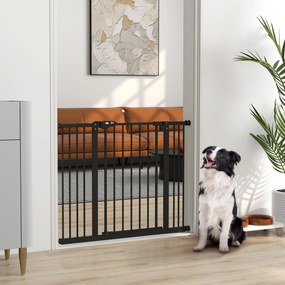 PawHut Dveře pro psy a domácí zvířata s 2 prodlouženími, nastavitelné šířky až 100 cm, s automatickým uzavřením, černé