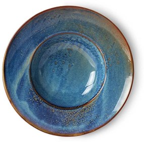 HK living Keramický talíř na těstoviny Rustic Blue 28,5 cm, modrá barva, keramika