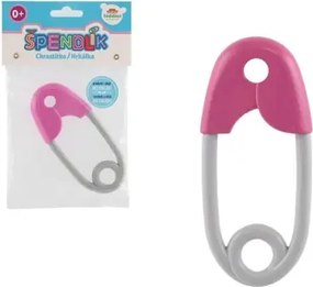 TEDDIES Chrastítko špendlík růžovošedé / 12 cm / plast / 0m+