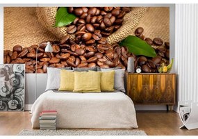 DIMEX | Panoramatická vliesová fototapeta na zeď kávová zrna MP-2-0244  | 375 x 150 cm | hnědá, béžová, zelená
