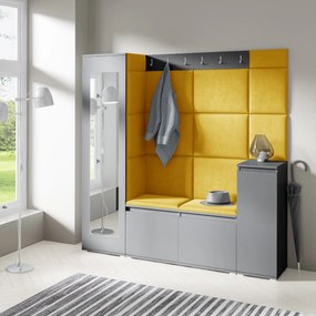 Eka Předsíňová stěna s čalouněnými panely Trinity 28 - Grafit / Hořčicová 2326