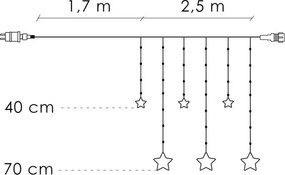 LED světelný závěs Hvězdy - 2,5x0,7m, 138LED, 8 funkcí, IP20, teplá bílá