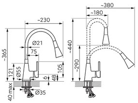 Ferro Zumba II - Dřezová/Vysoká stojánková baterie s elastickým ramenem, Černá/Chrom, BZA42B