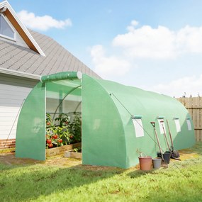 Fóliový skleník, průchozí, 8 oken se sítí proti hmyzu, robustní fólie, ocelový rám, 6 x 3 x 2 m, zelený