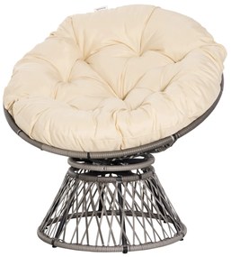 Outsunny papa křeslo Proutěné křeslo 360° polohovatelná skořepina se sedákem z umělého ratanu a kovovým rámem 87 x 97 x 86 cm Cream | Aosom.de