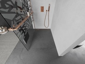 Mexen Kioto+, sprchová zástěna Walk-In s poličkou a věšákem 110 x 200 cm, 8mm čiré sklo bílý vzor, ​​měděný matný profil, 800-110-121-65-85