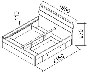 Postel s nočními stolky Savina 180x200 cm, dub artisan/šalvějová, s osvětlením