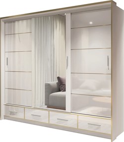 ARK Šatní skříň SABRINA, Bílá + LED osvětlení 253 cm