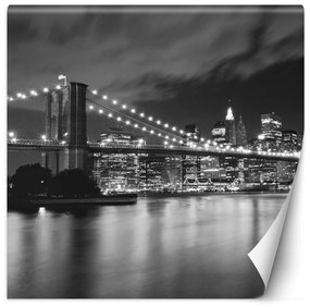 Fototapeta, Newyorský Brooklynský most osvětlený v noci - 100x100 cm