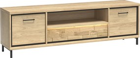 MEDIOLAN | TV stolek M13 se zásuvkou a policemi + dekorační deska + KOVOVÉ NOŽIČKY | 181 cm | natural hikora