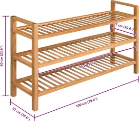 Botník se 3 policemi 100 x 27 x 60 cm masivní dubové dřevo 244209