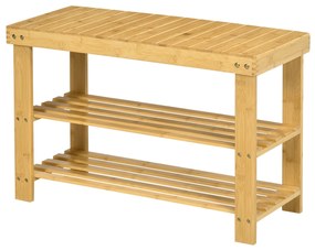 HOMCOM Lavice na boty Šatní lavice z bambusu se 3 policemi na 6 párů bot, botník 70 x 28 x 45 cm, přírodní řešení úložného prostoru | Aosom.de