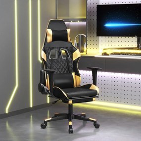 Herní židle s podnožkou černá a zlatá umělá kůže,  3143766
