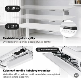 Elektrický stůl s nastavitelnou výškou ergonomický bílý,1600x800 mm: ARIA