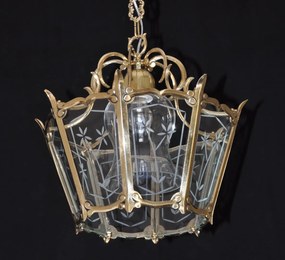 Dekorativní osmiboká mosazná lucerna s plochým sklem