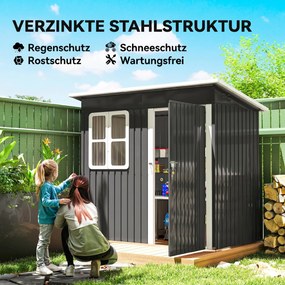 Zahradní Kůlna Outsunny 2,55m², Kůlna s Pultovou Střechou, 221 x 133 x 190/173 cm, Nářaďová Kůlna s Zamykatelnými Dveřmi, Okno, Garáž na Kolo, Ocelov…