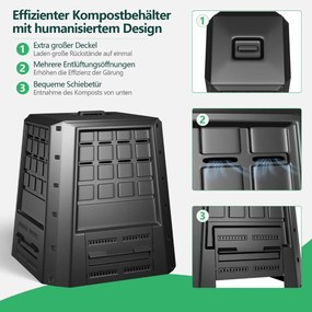 Costway Zahradní kompostér 380 L PP termokompostér s víkem a nastavitelnými
