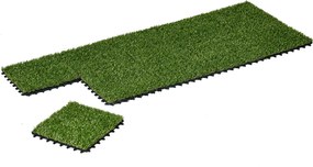 Outsunny 10-dílný umělý trávník 30x30 cm s výškou trávy 20 mm, odolný proti UV záření, pro zahradu, terasu a balkon, tmavě zelený | Aosom
