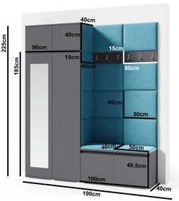 Eka Předsíňová stěna s čalouněnými panely Trinity 19 - Dub Artisan s černou / Tmavá růžová 2323