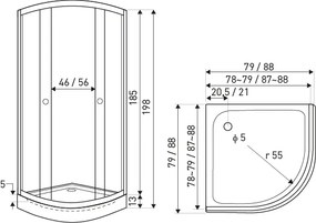 Novoterm Čtvrtkruhový sprchový kout NV-Leo 80x80 černá/transparent + vanička