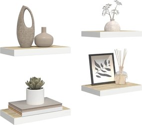 Plovoucí nástěnné police 4 ks dub a bílé 40 x 23,5 x 3,8 cm MDF 326572