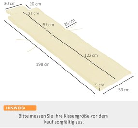 Outsunny potah na zahradní lehátko polštář polyester bavlněné vlákno krémová bílá 198x53x5cm | Aosom