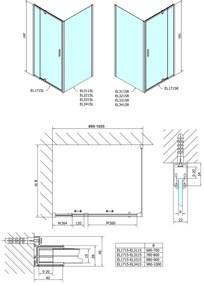 Polysan, Easy Line obdélníková/čtvercová sprchová zástěna pivot dveře 900-1000x900mm L/P, EL1715EL3315