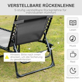 Outsunny Chaise longue skládací lehátko s nastavitelným opěradlem 5 poloh odnímatelná opěrka hlavy boční kapsa textilní potah ocelový rám 185 x 58 x …