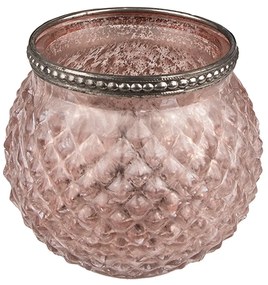 Růžový skleněný svícen na čajovou svíčku se zdobným okrajem - Ø10*9 cm