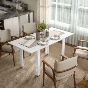 HOMCOM Rozkládací jídelní stůl, 120-160 x 70 cm, nastavitelný kuchyňský stůl pro 4-6 osob, MDF, vysoký lesk bílá